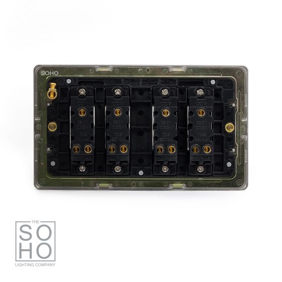 Brushed Chrome 4 Gang 2 Way Switch with Black Insert - Elesi