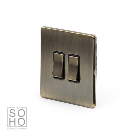 Antique Brass 10A 2 Gang 2 Way Switch with Black Insert - Elesi