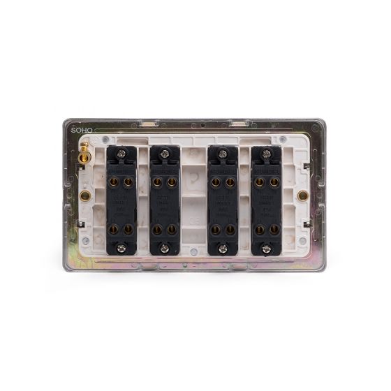 Brushed Chrome 4 gang intermediate switch with white insert Screwless ...