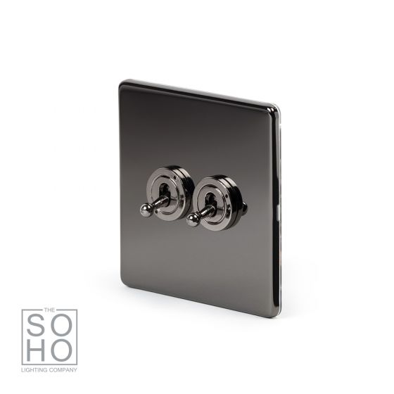 Black Nickel 2 Gang 2 Way Toggle Switch with Black Insert - Elesi