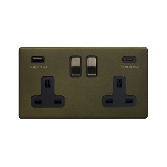Soho Lighting Bronze 2 Gang USB C Socket (13A Socket + 2 USB Ports A+C ...