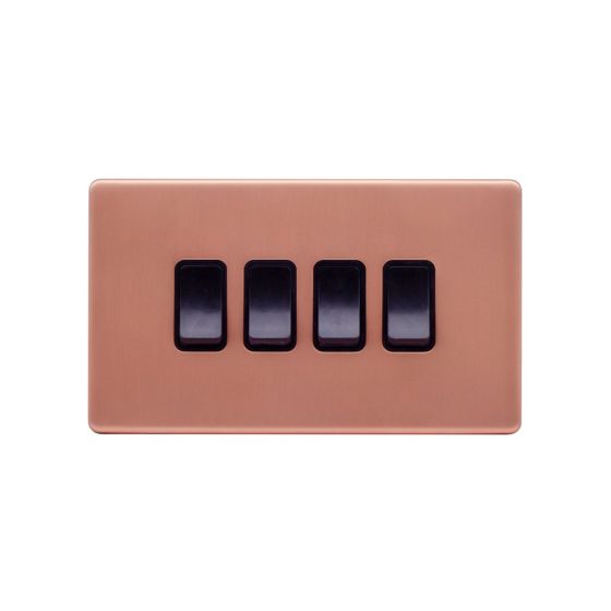 Lieber Brushed Copper 10A 4 Gang 2 Way Switch - Black Insert Screwless ...