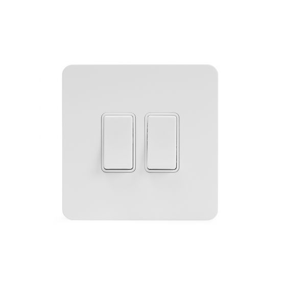White Metal 2 Gang Light Switch | 10A 2 Way Double Switch - Elesi