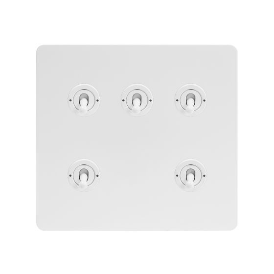 White Metal Flat Plate 5 Gang Toggle Switch | 5 Screwless Toggle - Elesi
