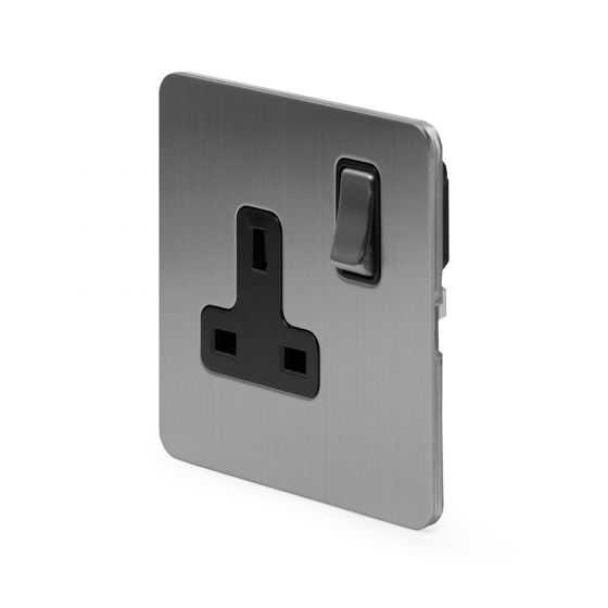 Soho Lighting Brushed Chrome Flat Plate 13A 1 Gang Switched Socket ...