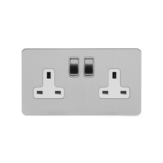 Soho Lighting Brushed Chrome Flat Plate 13A 2 Gang Switched Socket ...