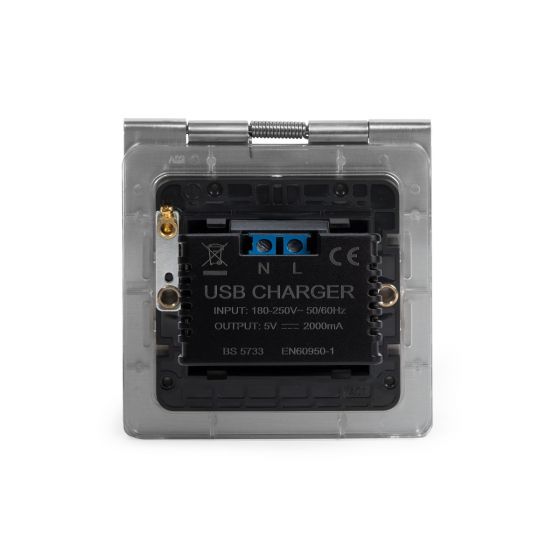 Brushed Chrome USB Charger Euro Module Floor Socket - Elesi