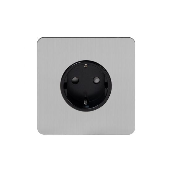 Single Schuko Socket Brushed Chrome Flat Plate 16A 1 Gang Euro Socket ...