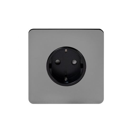 Single Schuko Socket Black Nickel Flat Plate 16A 1 Gang Euro Socket Blk ...