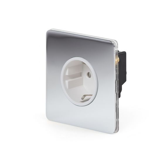 Single Schuko Socket Polished Chrome Flat Plate 16A 1 Gang Euro Socket ...