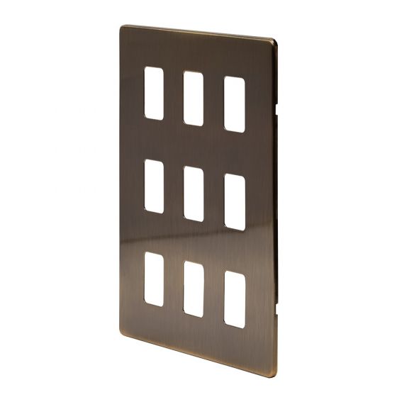 Soho Lighting Antique Brass 9 Gang Grid Plate Screwless - Elesi