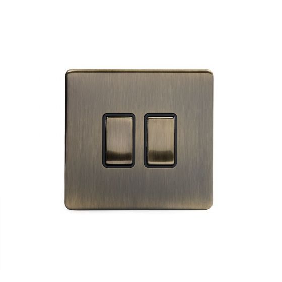 Soho Lighting Antique Brass 2 Gang Retractive Switch Blk Ins Screwless ...