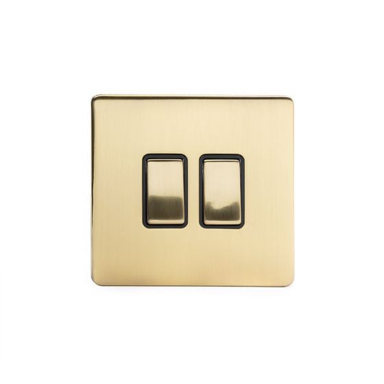 Soho Lighting Brushed Brass 2 Gang Retractive Switch Blk Ins Screwless ...