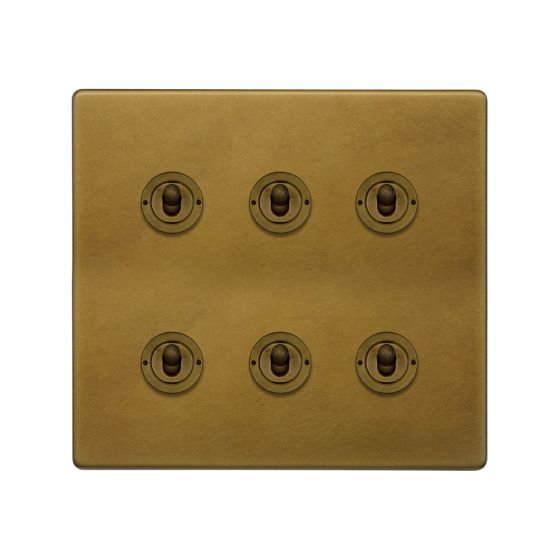 Soho Lighting Old Brass 6 Gang Toggle Light Switch 20A 2 Way - Elesi
