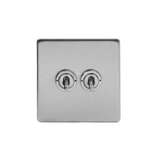 Soho Lighting Brushed Chrome 2 Gang Retractive Toggle Switch Screwless ...