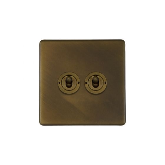 Soho Lighting Vintage Brass 2 Gang Retractive Toggle Switch - Elesi