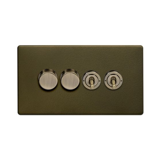 Bronze 4 Gang Switch with 2 Dimmers | 4 Gang dimmer Toggle combo - Elesi