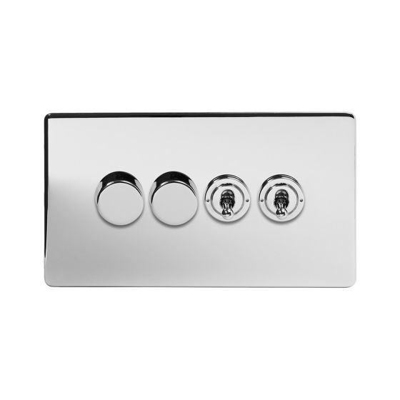 Polished Chrome 4 Gang Switch with 2 Dimmers | 4 Gang dimmer Toggle ...