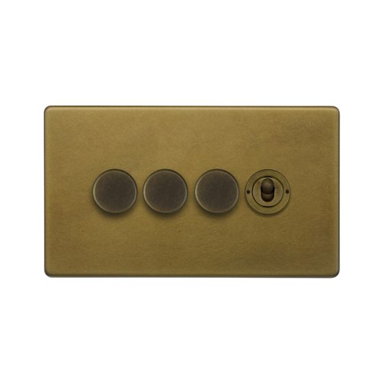 Soho Lighting Old Brass 4 Gang Switch with 3 Dimmers (3x150W LED Dimmer ...