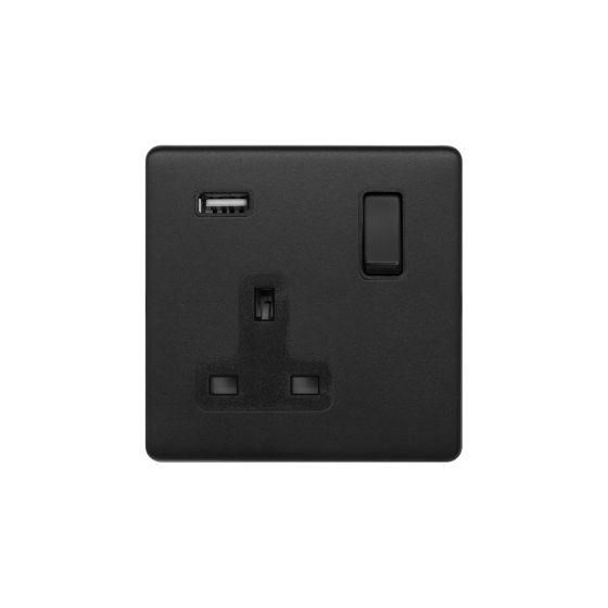 Soho Lighting Matt Black Single Pole 1 Gang Screwless USB Socket Luxury ...