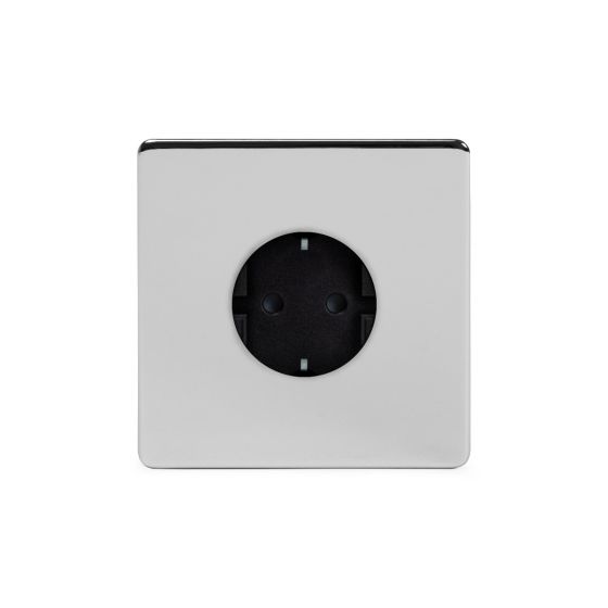 Single Schuko Socket Polished Chrome 16A 1 Gang Euro Socket Blk Ins ...