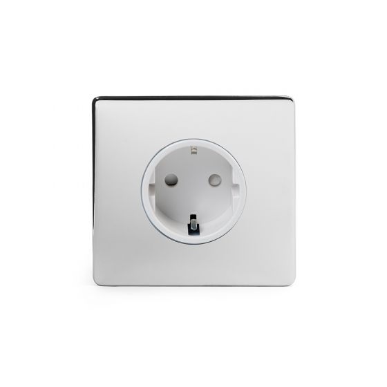 Single Schuko Socket Polished Chrome 16A 1 Gang Euro Socket Wht Ins ...